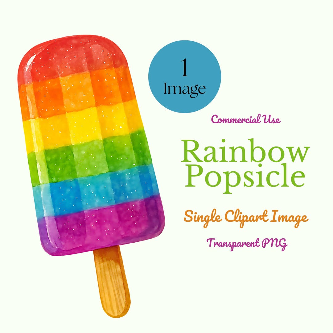 Rainbow Glitter Popsicle Clipart, Ice Cream Watercolor PNG, Dessert ...