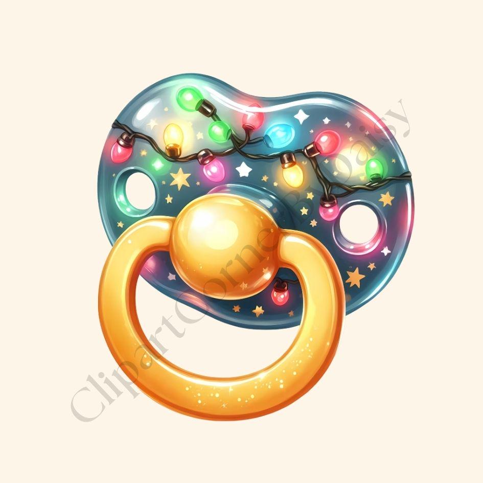 10 Christmas Pacifier PNG Clipart Bundle, Watercolor Baby Shower Images ...