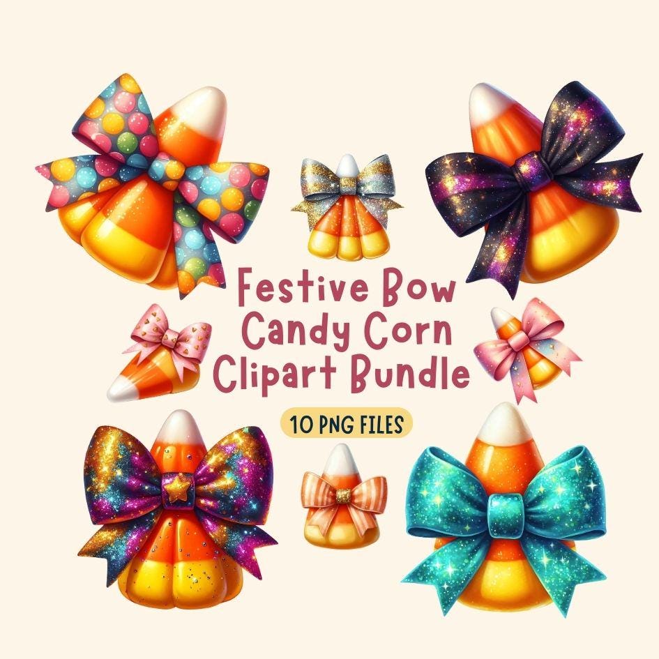 Cute Bow Candy Corn Clipart PNG Bundle, Halloween Sweets Food Clip Art ...