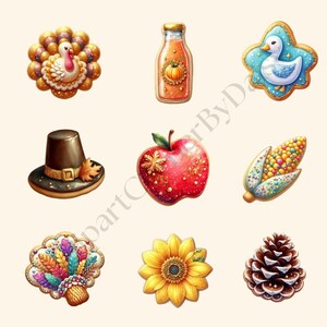 Thanksgiving Cookies Clipart PNG Bundle, Watercolor Sweet Treats ...