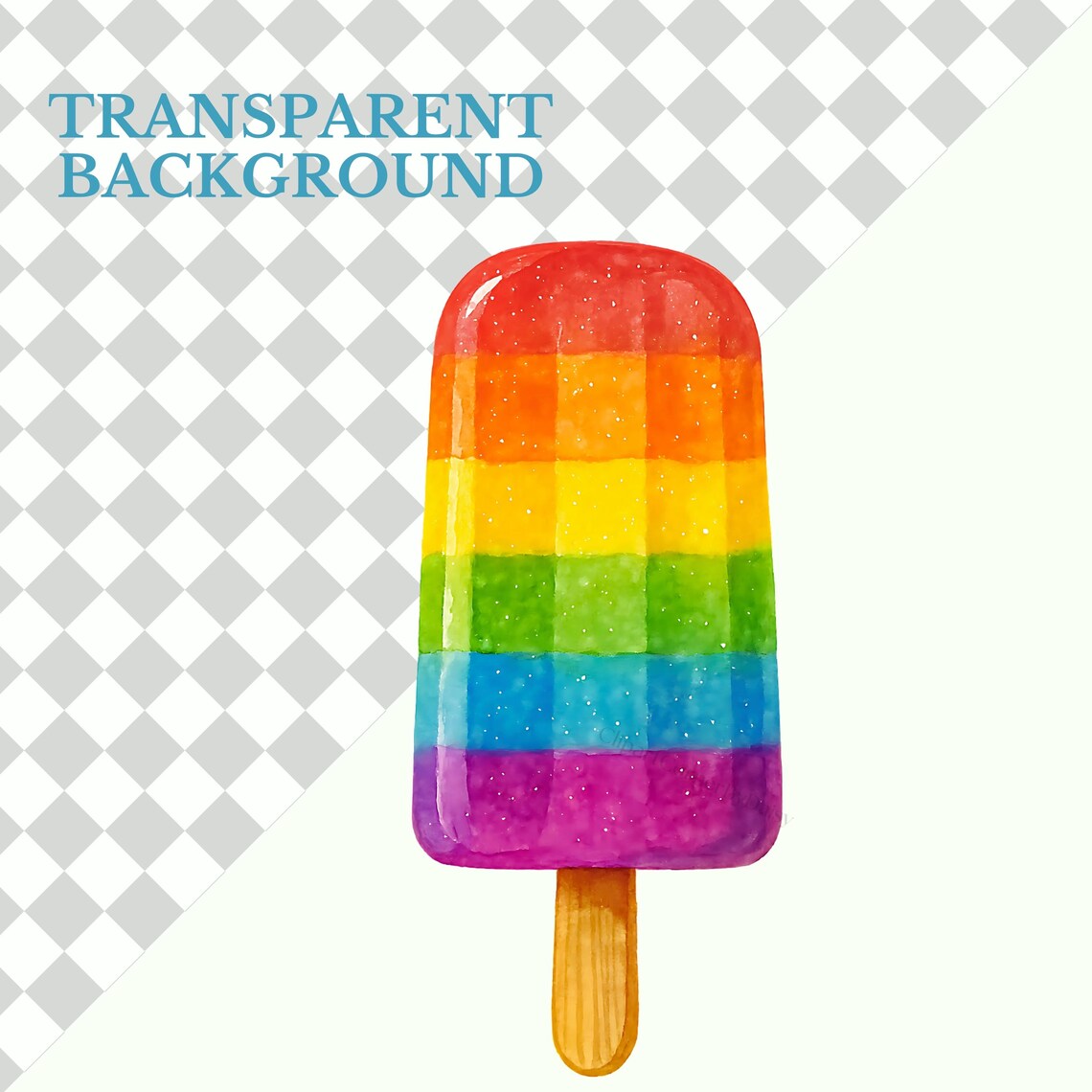 Rainbow Glitter Popsicle Clipart, Ice Cream Watercolor PNG, Dessert ...