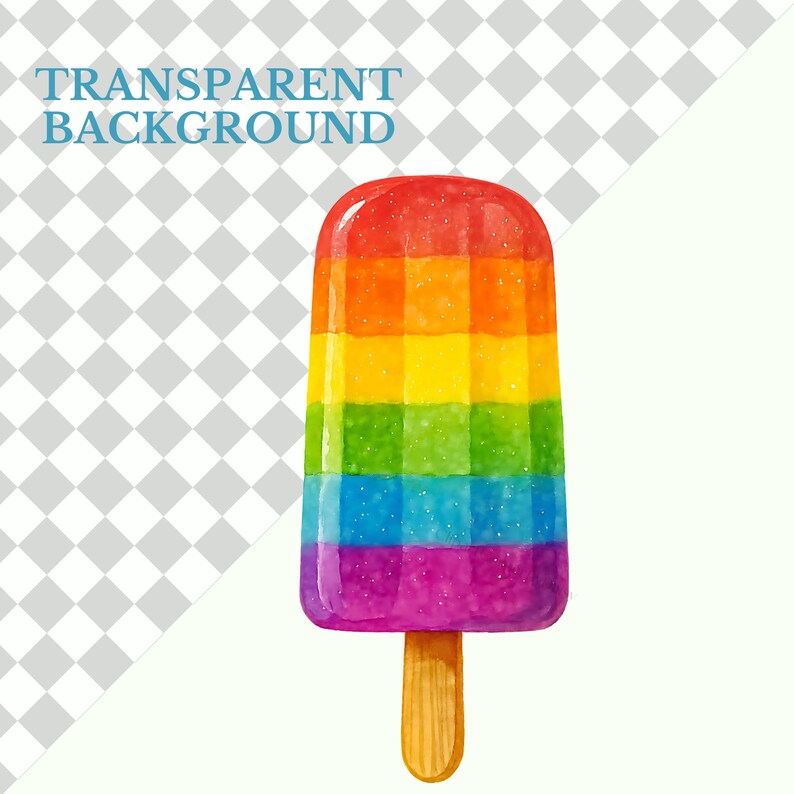 Rainbow Glitter Popsicle Clipart, Ice Cream Watercolor PNG, Dessert ...