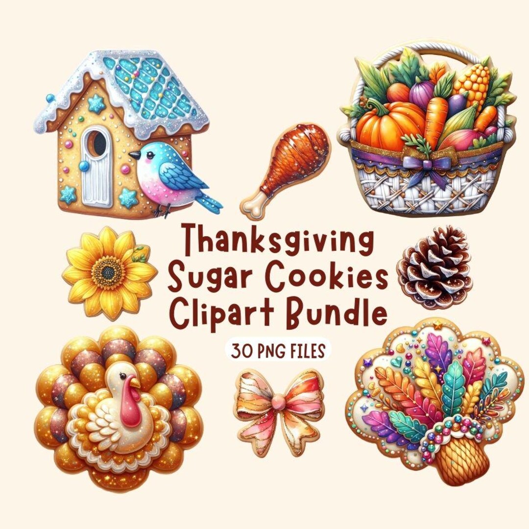 Thanksgiving Cookies Clipart PNG Bundle, Watercolor Sweet Treats ...