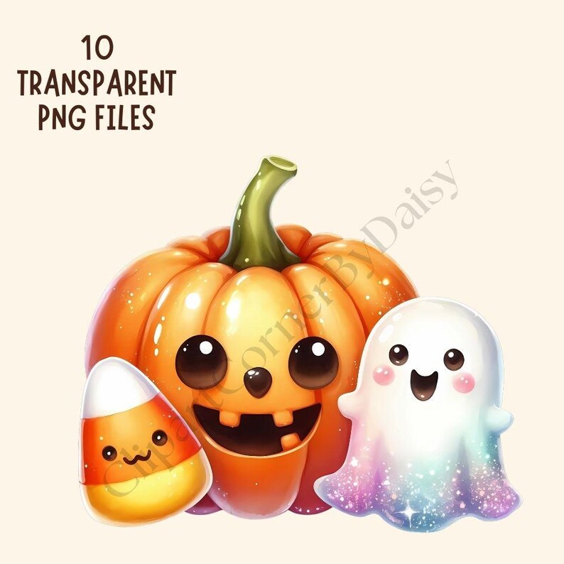Cute Ghost Pumpkin Candy Corn Clipart, Halloween PNG Bundle, Watercolor ...