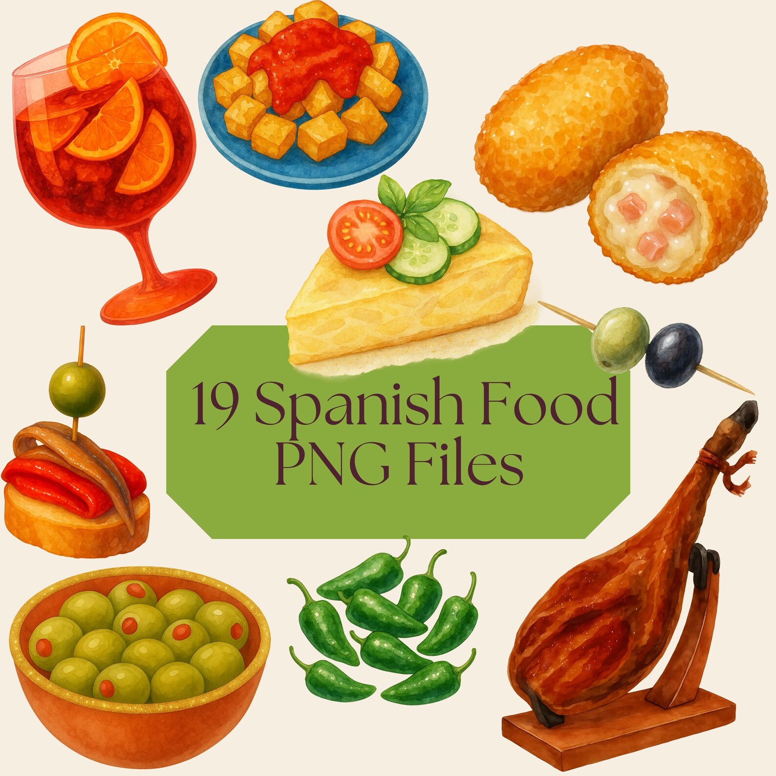 Spain Food Clipart, Spanish Travel Clip Art, Cuisine Tapas Paella ...