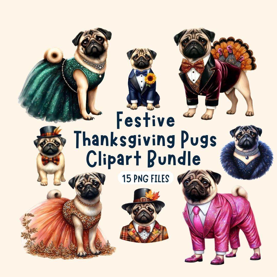 Pug Mom Thanksgiving PNG Bundle, Dog Lover Gift, Turkey Costume Dog ...