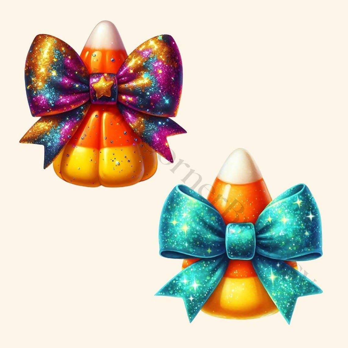 Cute Bow Candy Corn Clipart PNG Bundle, Halloween Sweets Food Clip Art ...