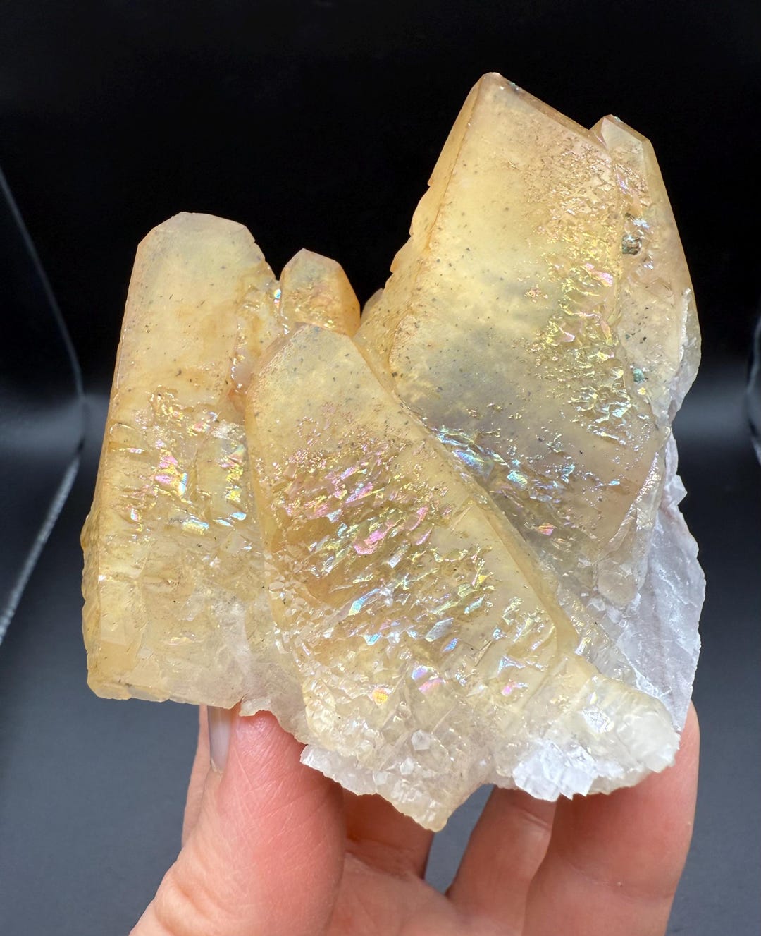 Iridescent Dogtooth Calcite Cluster With Malachite - Hubei, China - Etsy