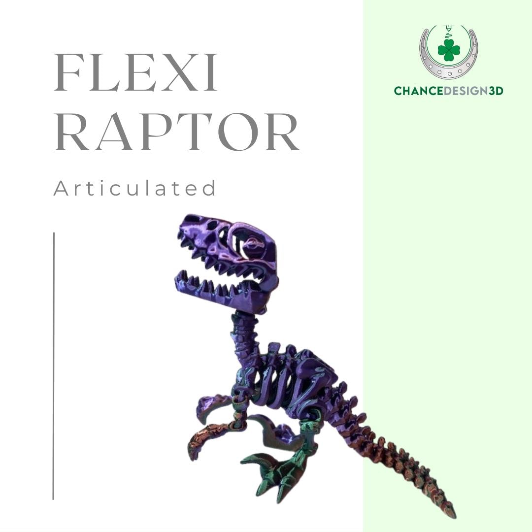 Raptor Dinosaur Skeleton - 3D Printed Sensory or Fidget Toy - Dinosaur ...