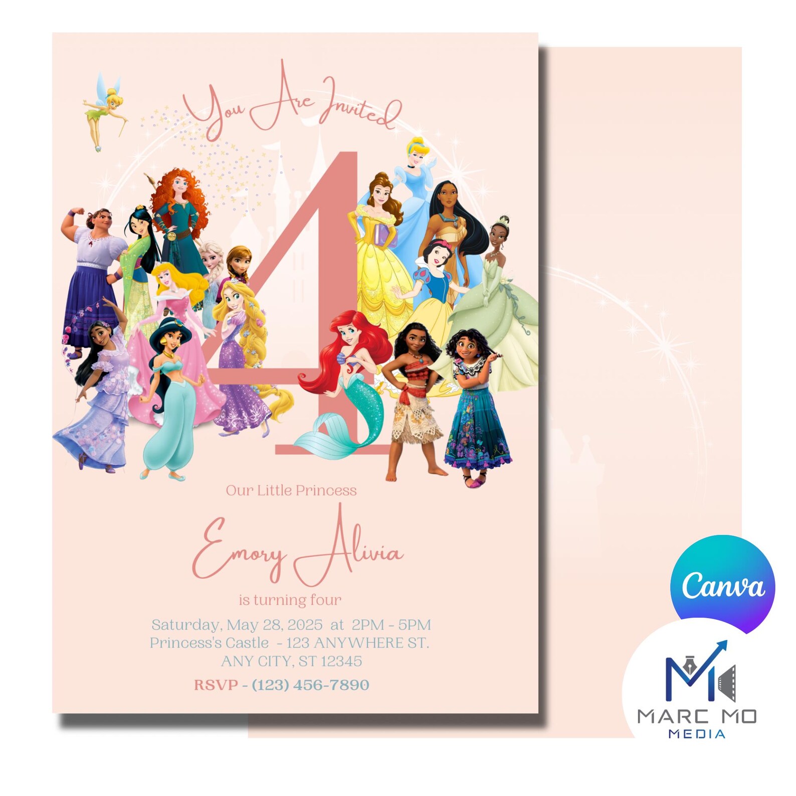 Princess 4th Birthday Invitation - Etsy