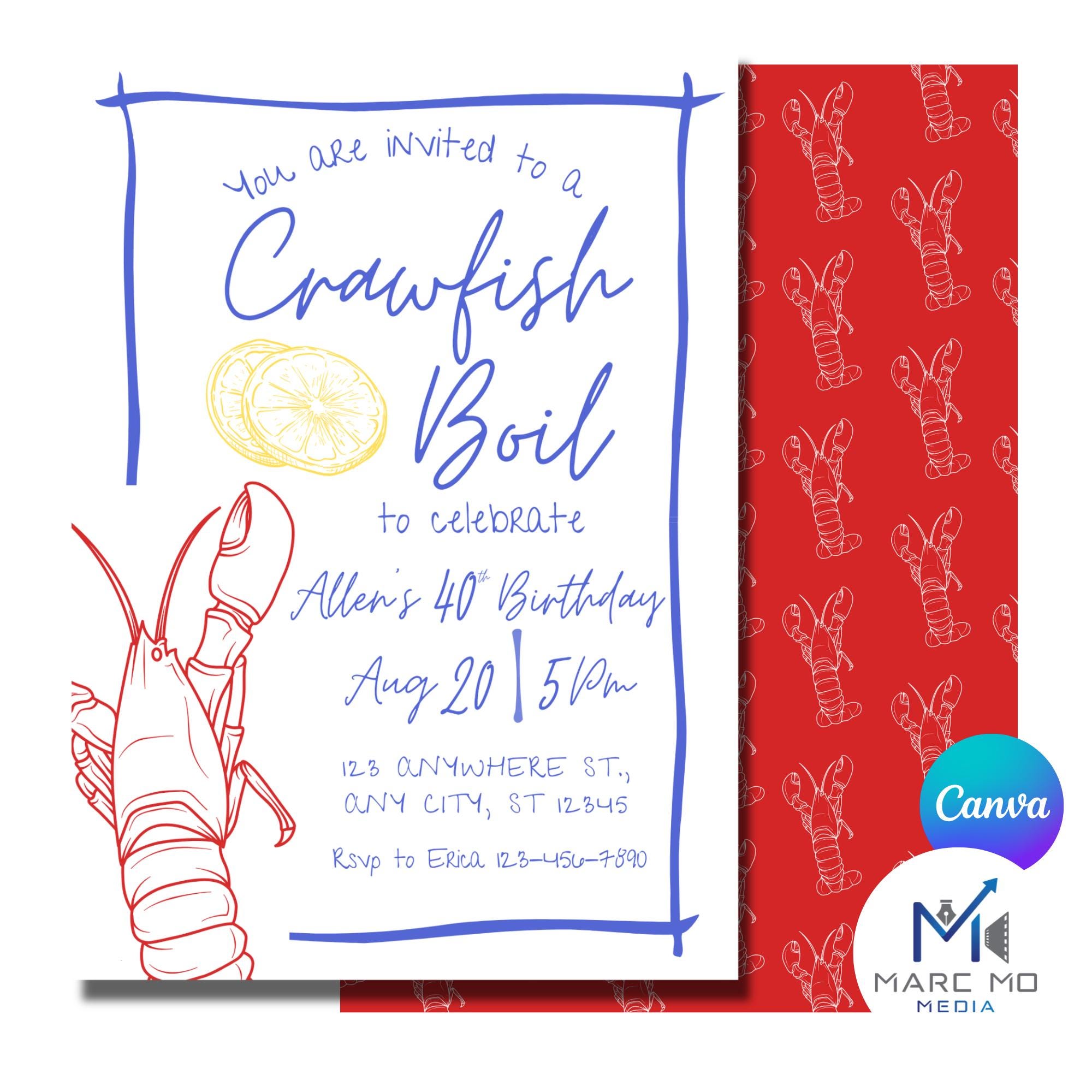 Crawfish Boil Invitation | Crawfish Theme Birthday Invite - Etsy