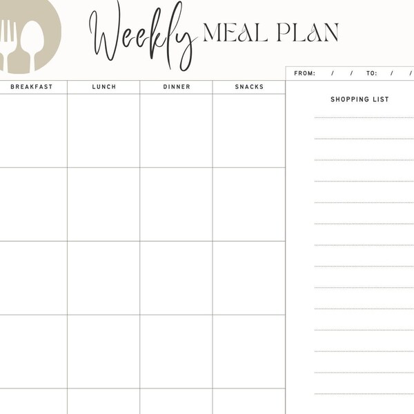 Printable Weekly Menu Planner and Grocery List - Etsy