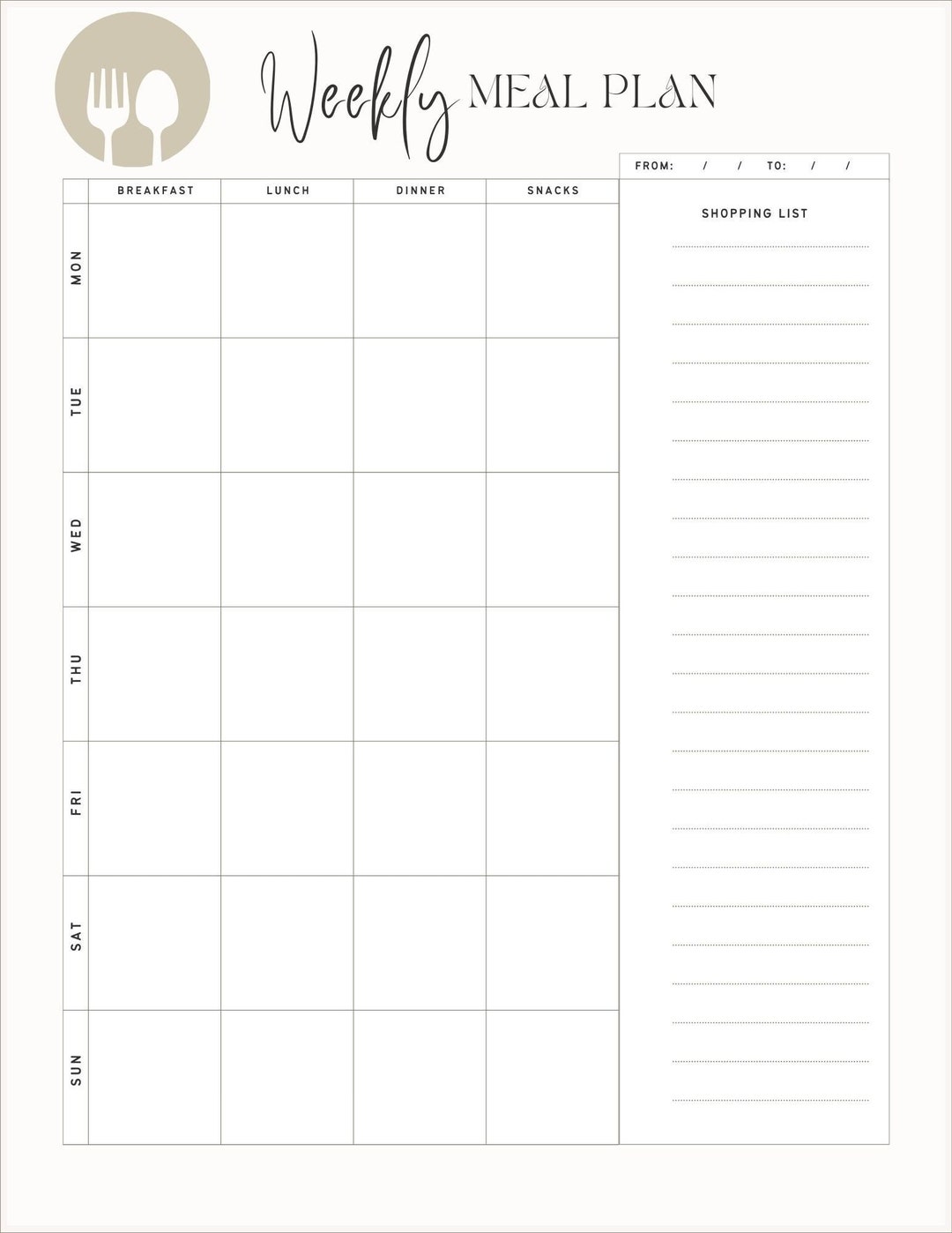 Printable Weekly Menu Planner and Grocery List - Etsy