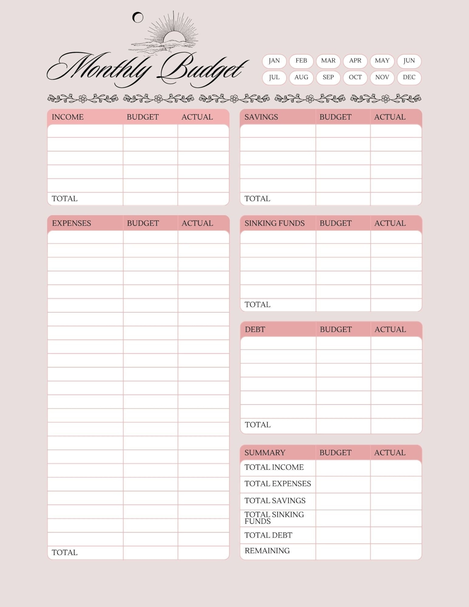 Printable Monthly Budget Planner - Etsy
