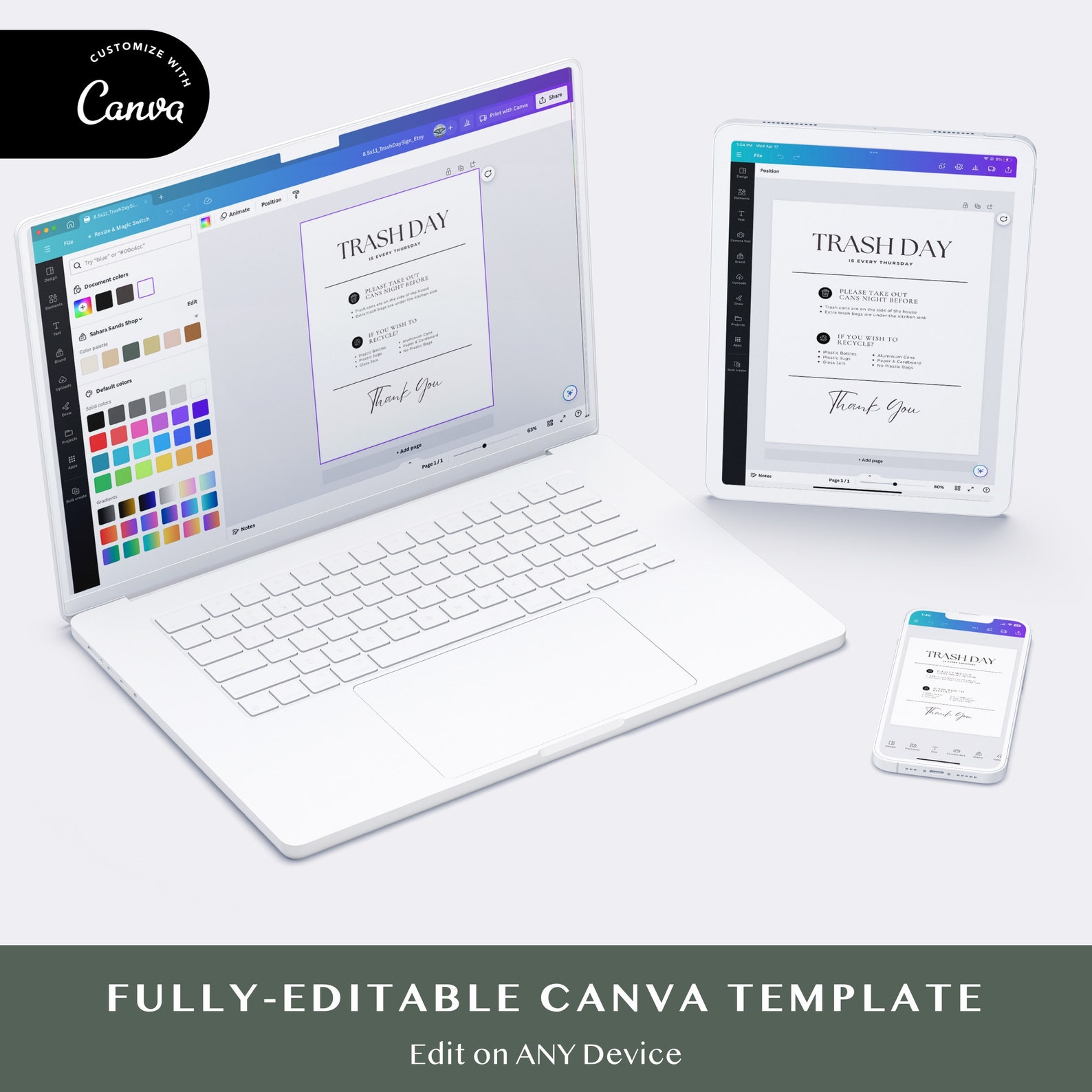 Editable Airbnb Trash Day Sign | Printable Short Term Rental Signs ...