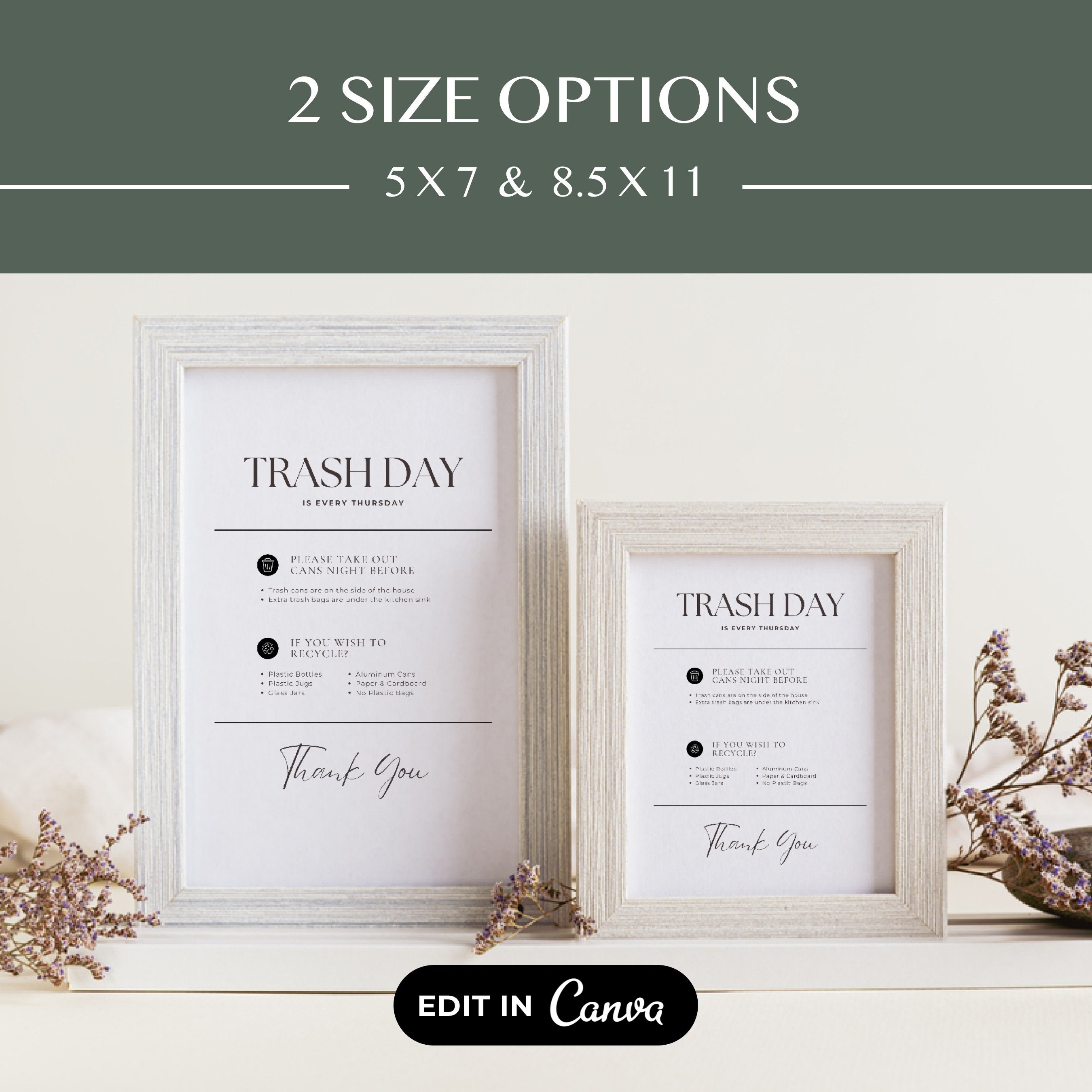 Editable Airbnb Trash Day Sign | Printable Short Term Rental Signs ...