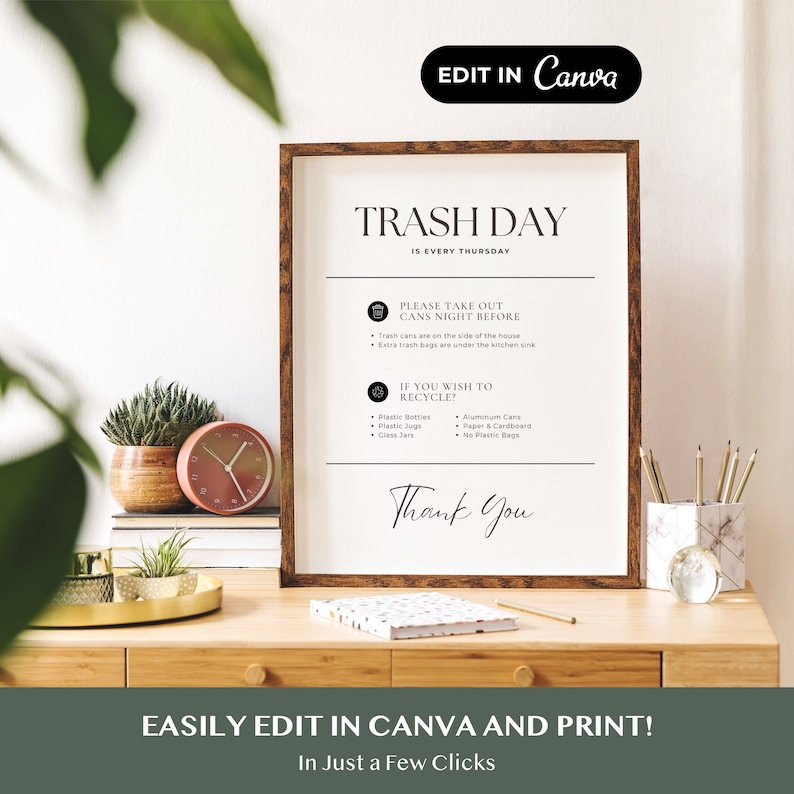 Editable Airbnb Trash Day Sign | Printable Short Term Rental Signs ...