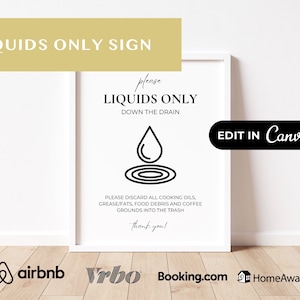 Airbnb Kitchen Sign Template, Liquids Only Sign, Kitchen Decor, Airbnb ...