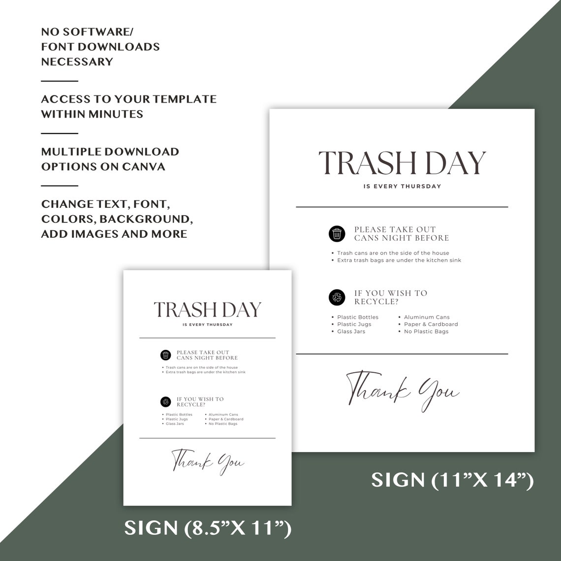 Editable Airbnb Trash Day Sign | Printable Short Term Rental Signs ...