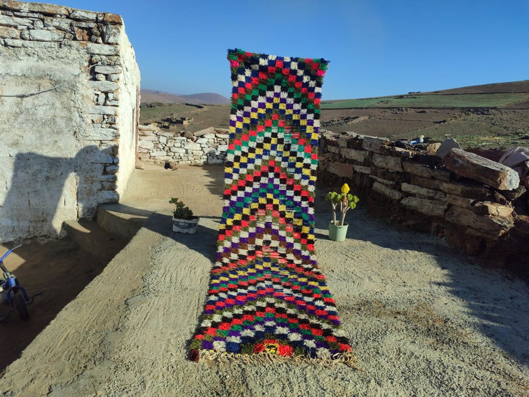Colorful Berber Rug ,artistic Azilal Rugs Runner , Berber Runner Rug ...