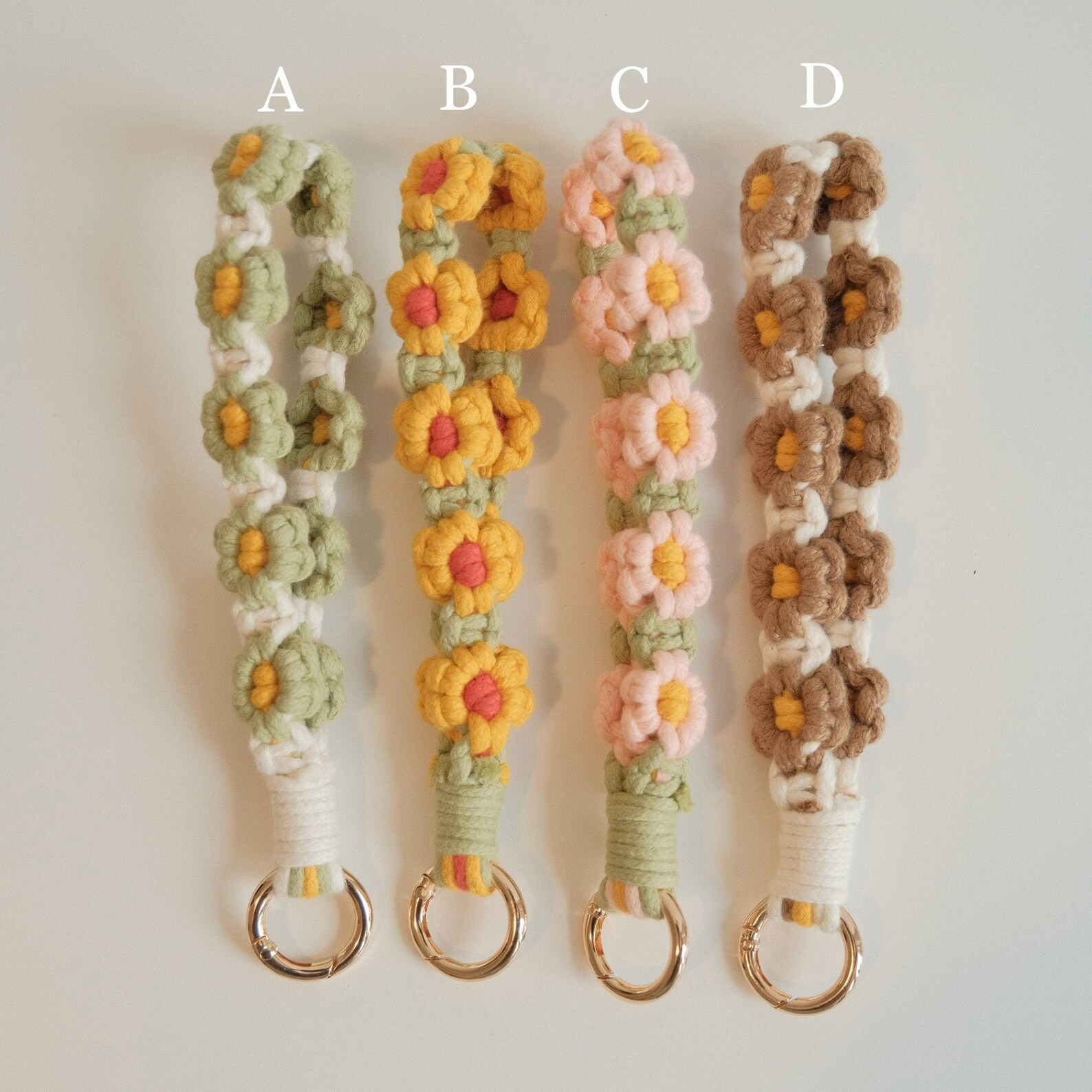 Daisy Macrame Wristlet Keychains Strap, Key Accessories, Purse Clips, Wallet Clips, Boho ...