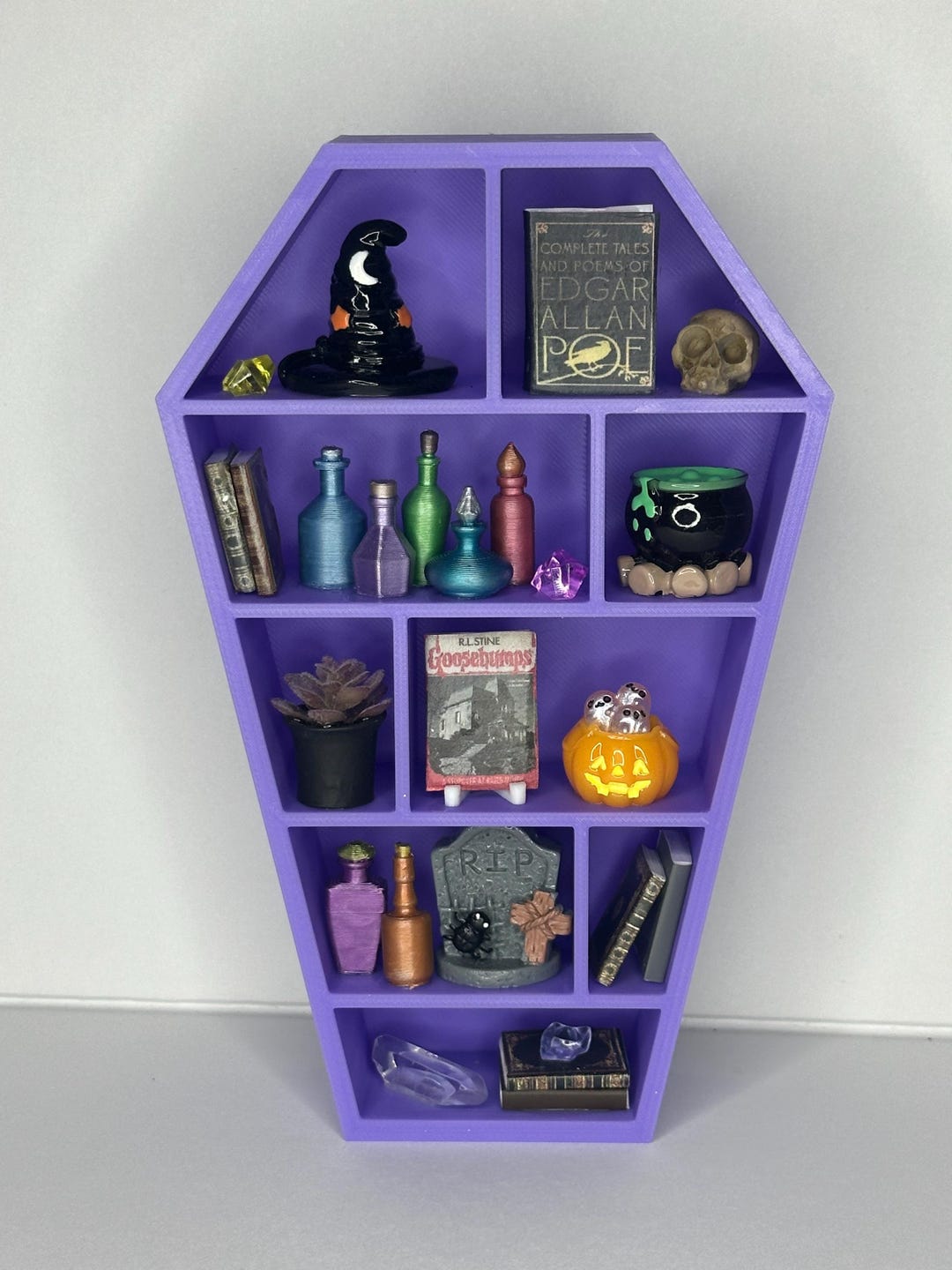 Miniature Purple Coffin Shelf With Miniatures, Halloween Decor - Etsy