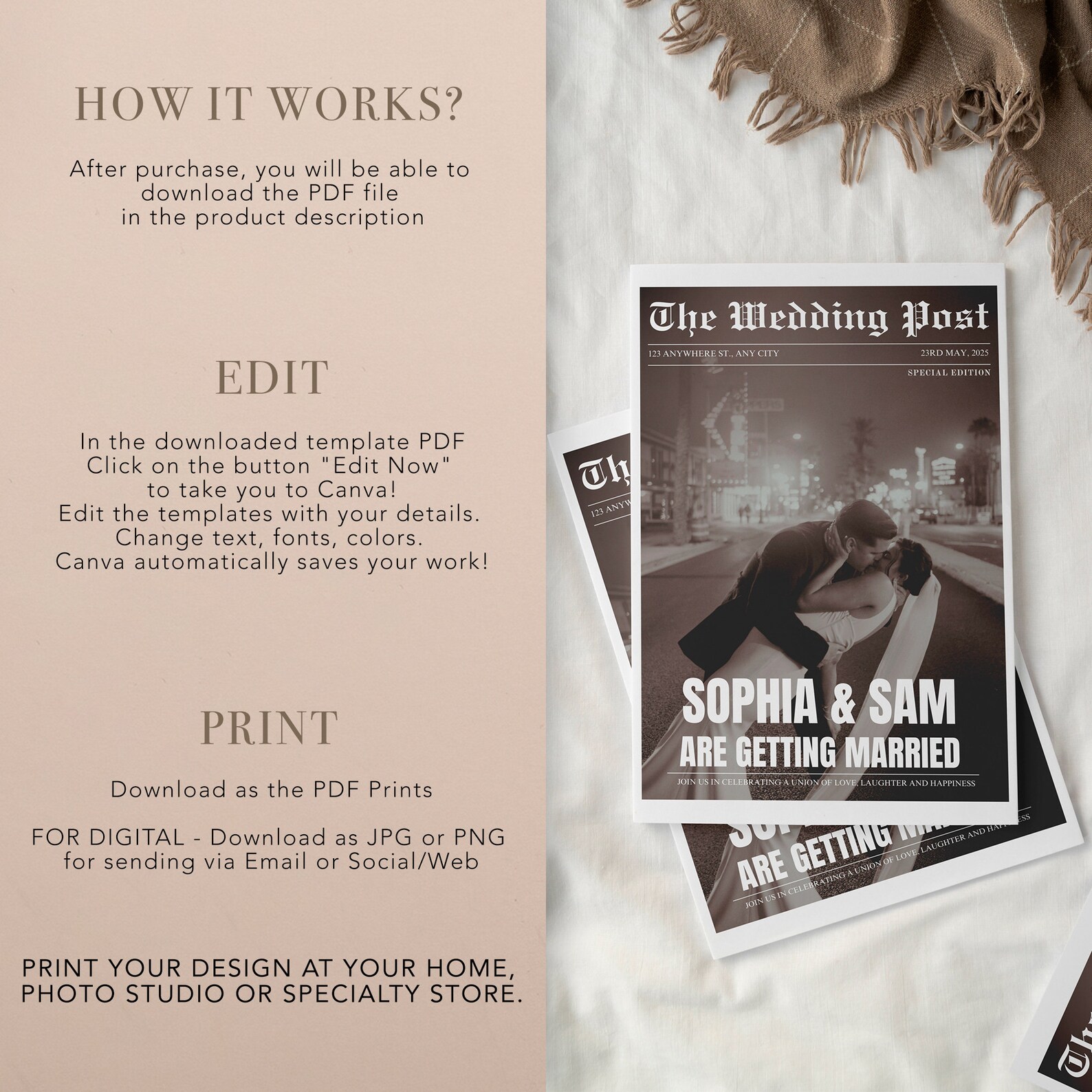 Editable Newspaper Wedding Program Template, Folded Wedding Day Program, Editable Wedding ...