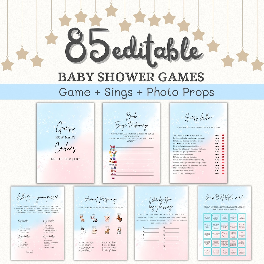 Baby Shower Games, Baby Shower Games Bundle, Editable Shower Game ...