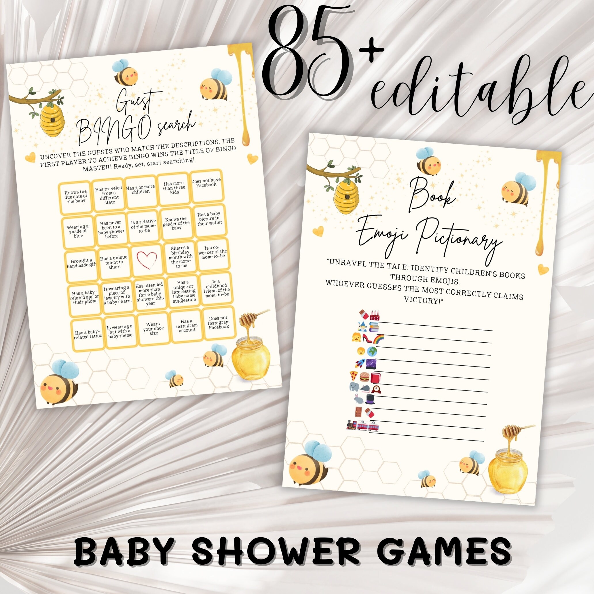 Bee Baby Shower Games Printable Girl Editable Instant Download 85 Games ...