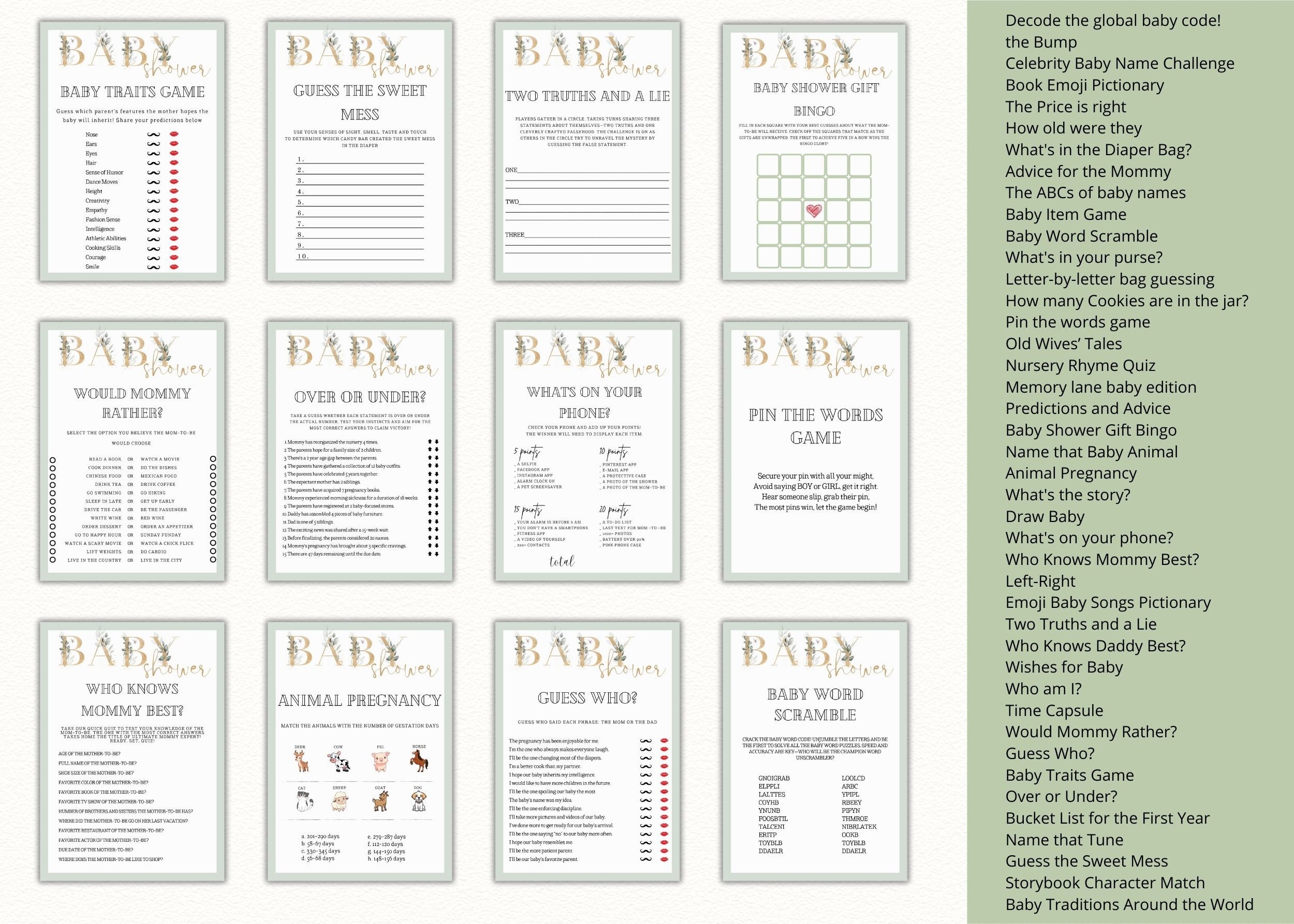 Editable Instant Download Minimalist Baby Games Bundle - 85 Games ...