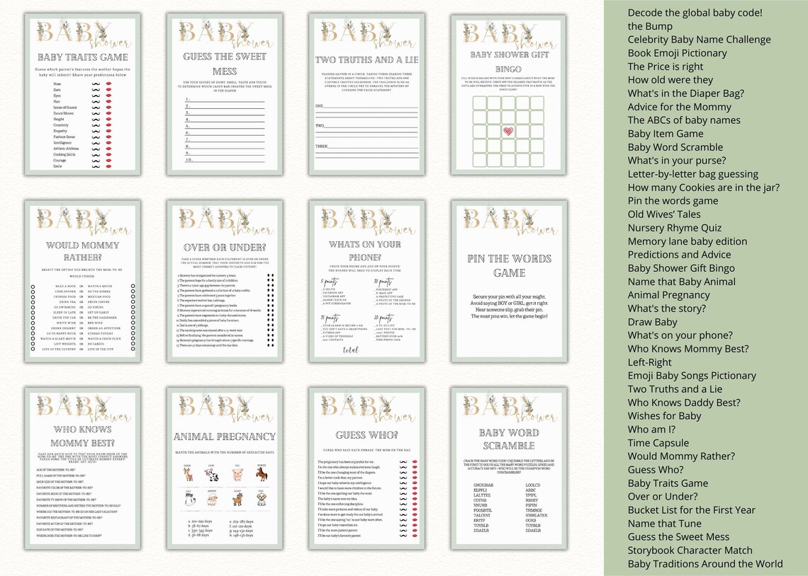 Printable Baby Shower Pack, Minimalist Baby Shower Games Bundle ...