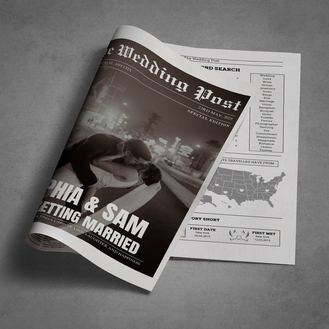 Editable Wedding Newspaper Program, Editable Wedding Infographic ...