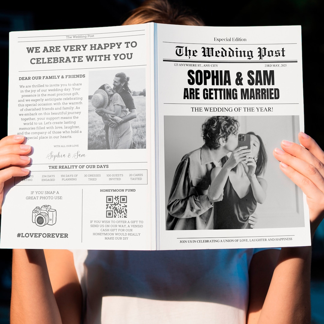 Unique Newspaper Wedding Program, Editable Wedding Infographic ...