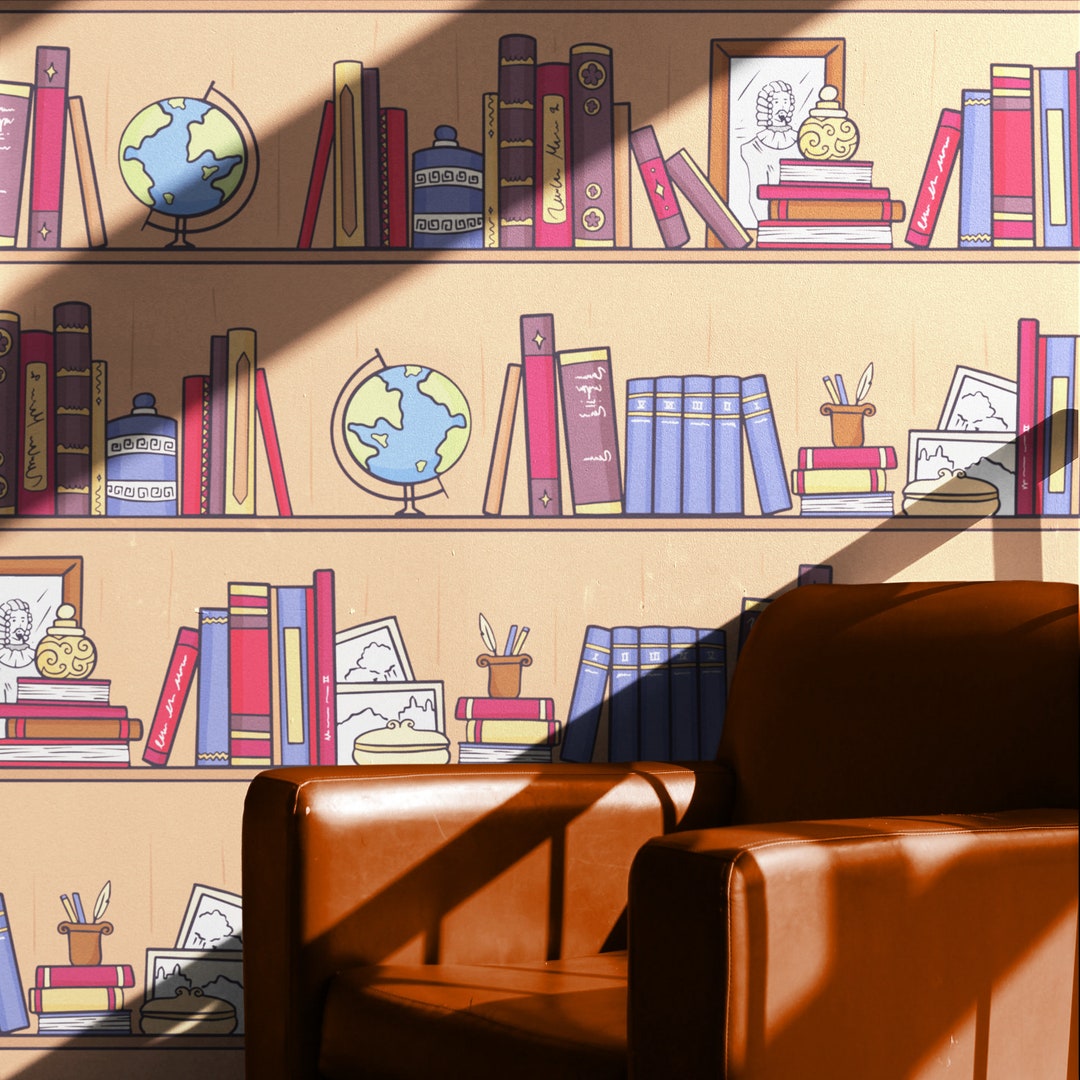 Library Wallpaper, Library Books Pattern Wallpaper, Bedroom Wallpaper ...