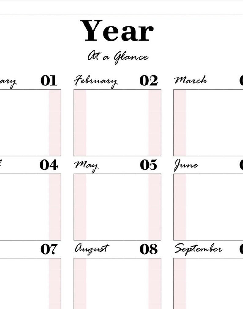 Printable Year at a Glance - Etsy
