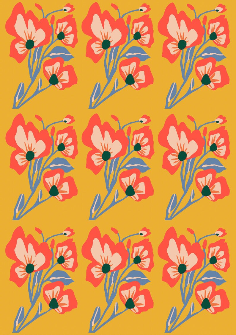 Handmade Digital Stylised 3x3 Flower Print Yellow - Etsy