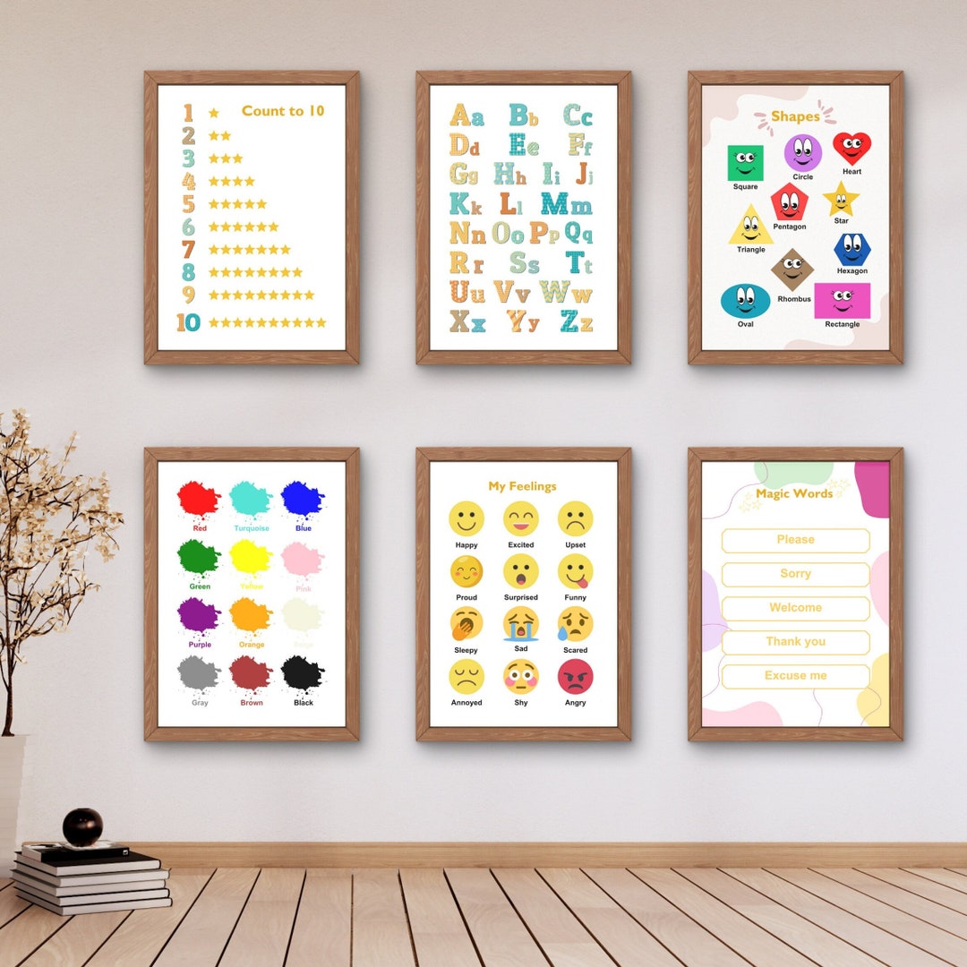 Set of 6 Children Printable Posters, Letters Numbers Colours Shapes ...