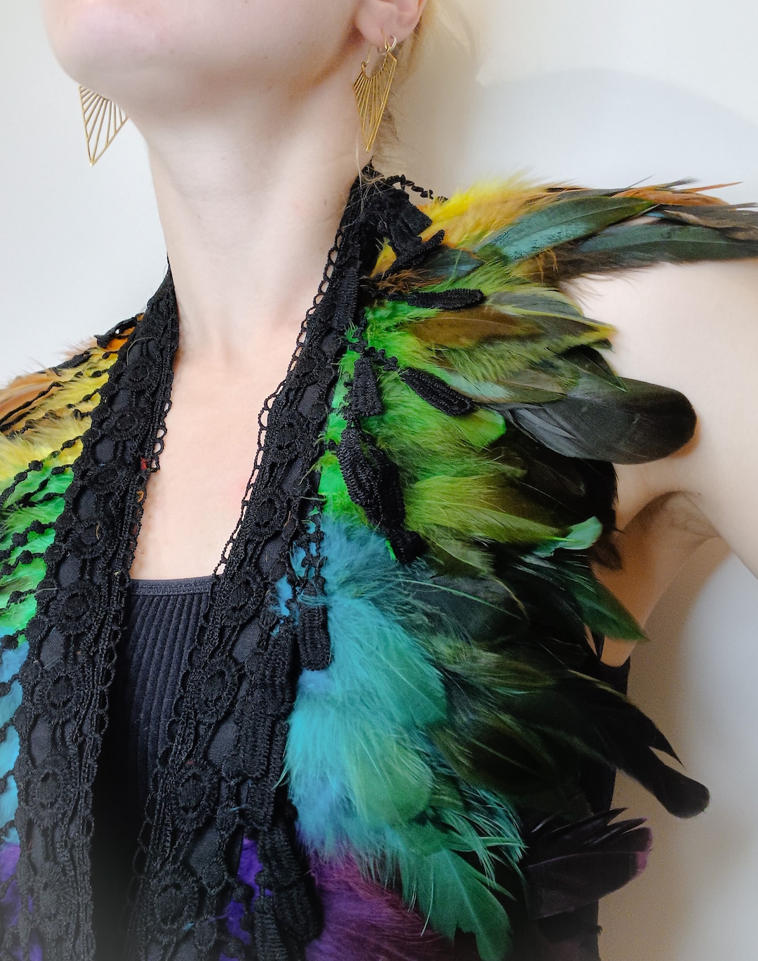 Rainbow Feather Shawl With Lace - Etsy