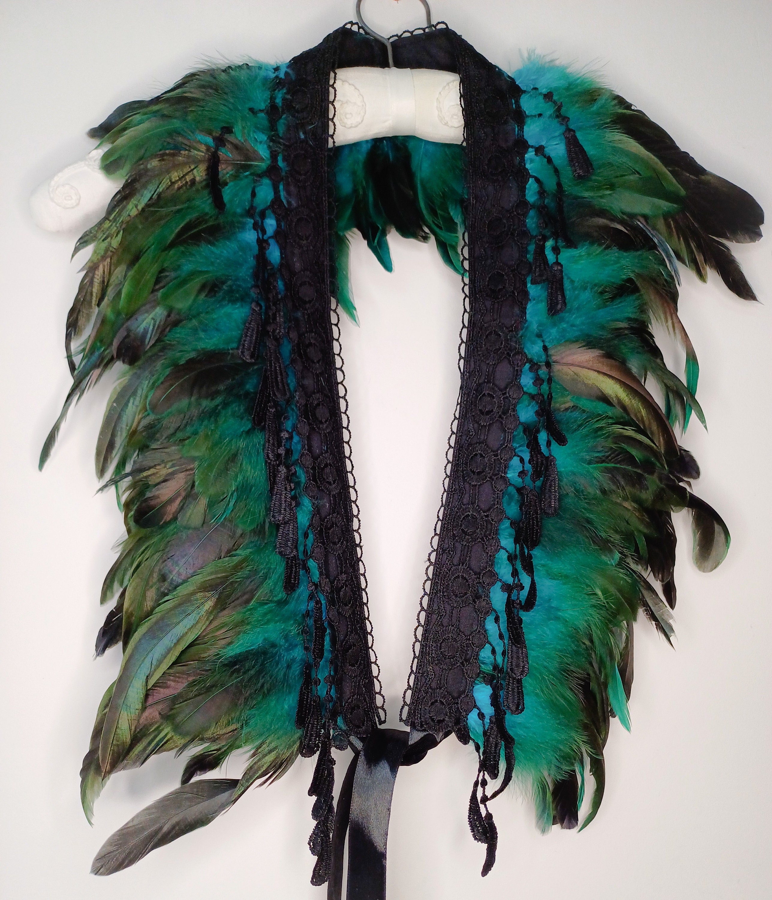 Blue Feather Shawl With Lace - Etsy
