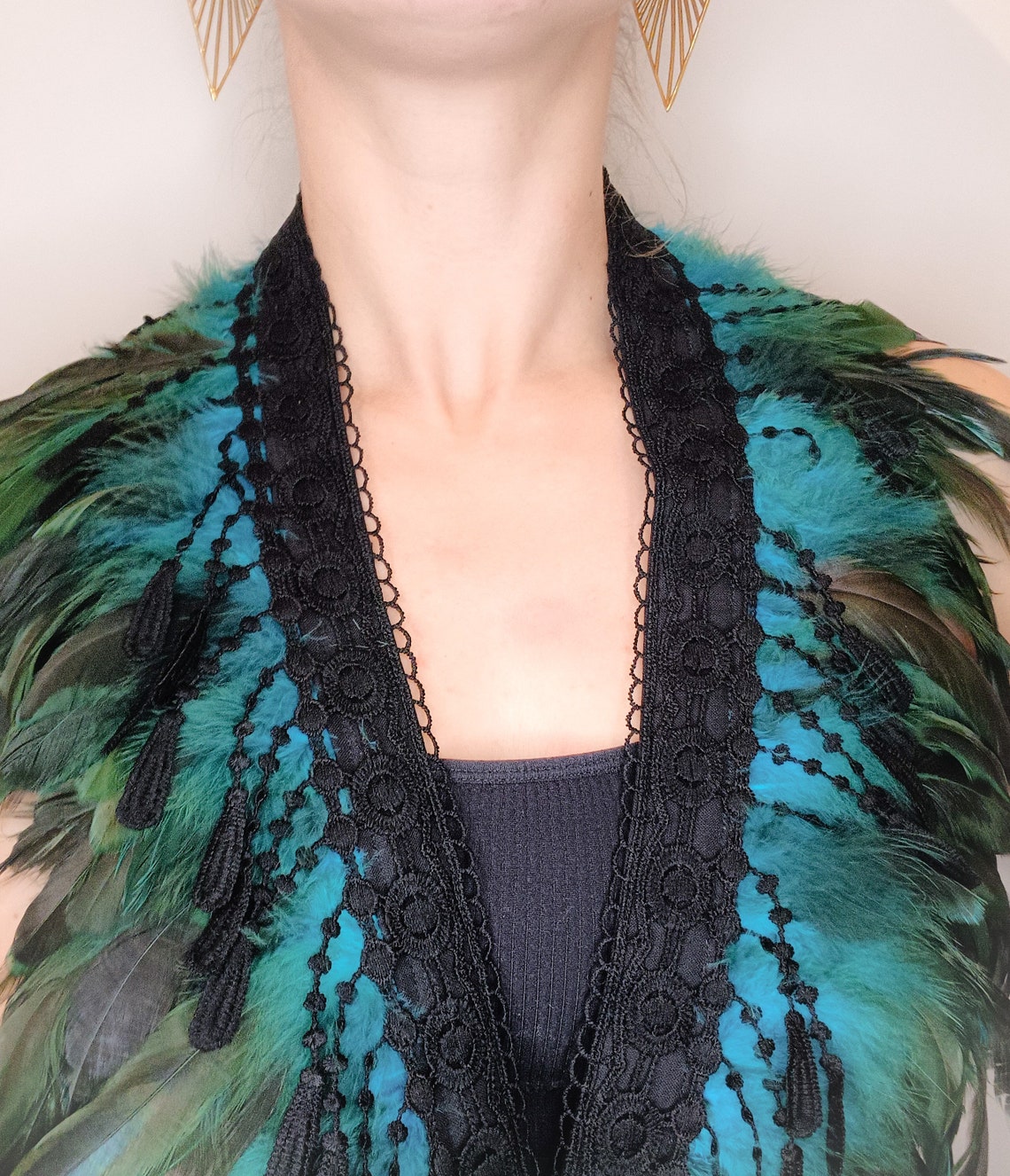 Blue Feather Shawl With Lace - Etsy