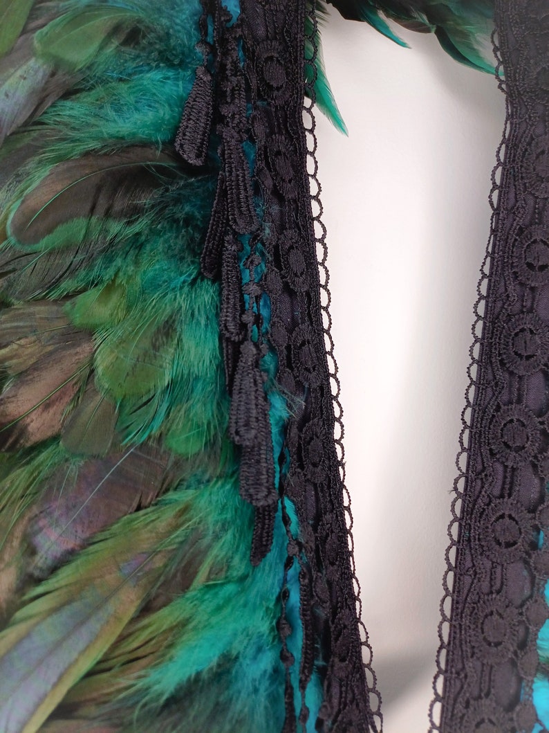 Blue Feather Shawl With Lace - Etsy