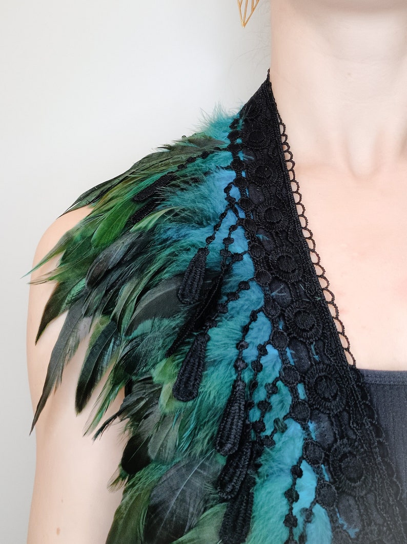 Blue Feather Shawl With Lace - Etsy