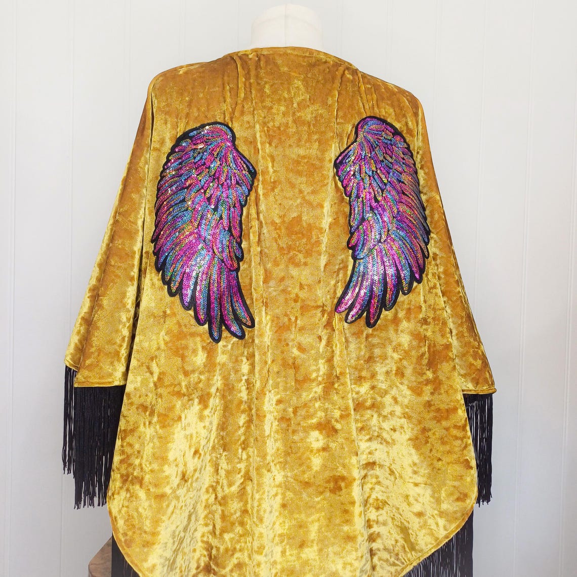 The Louise Shawl - Gold Crushed Velour Vintage Style Shawl With Black ...