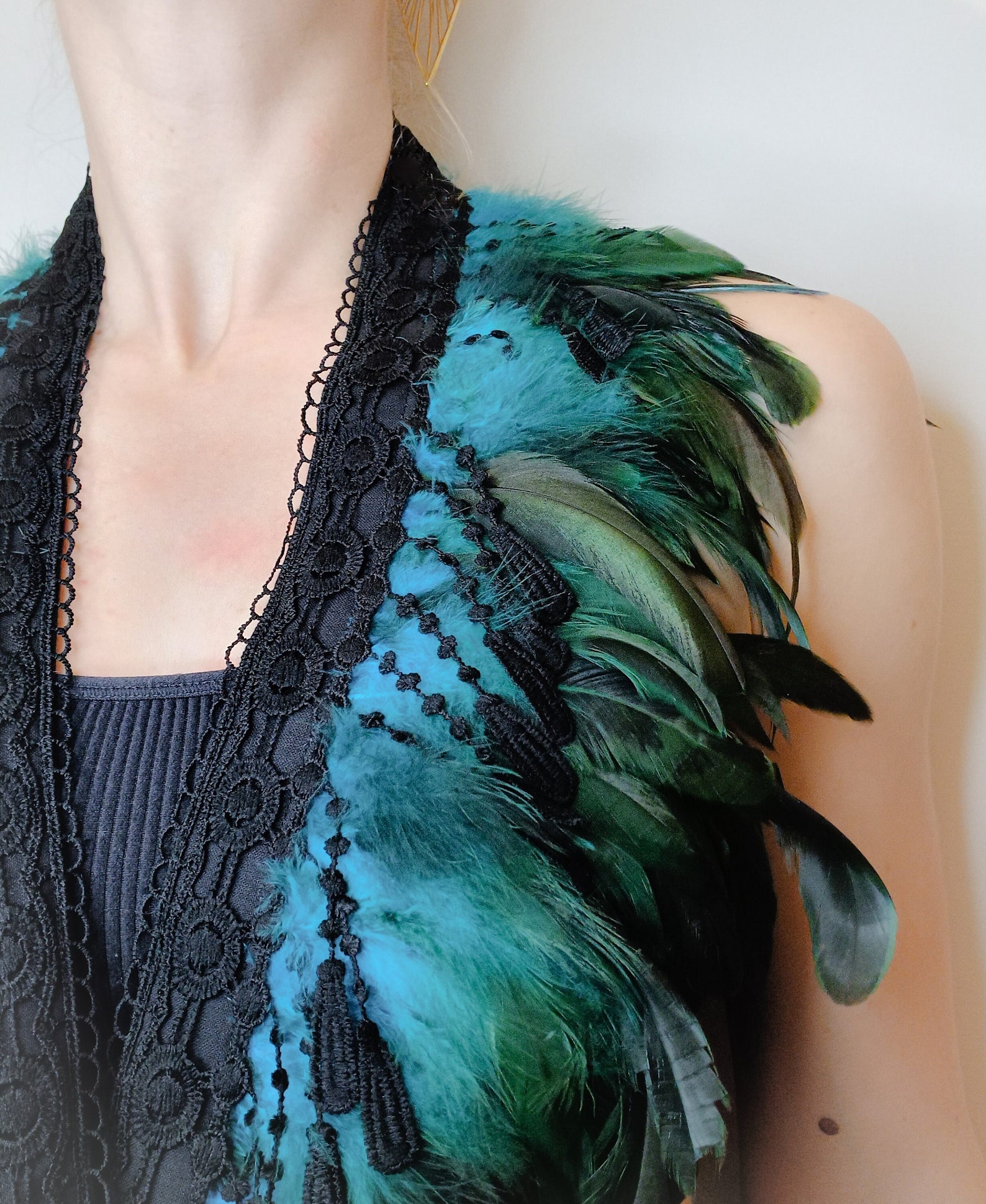 Blue Feather Shawl With Lace - Etsy
