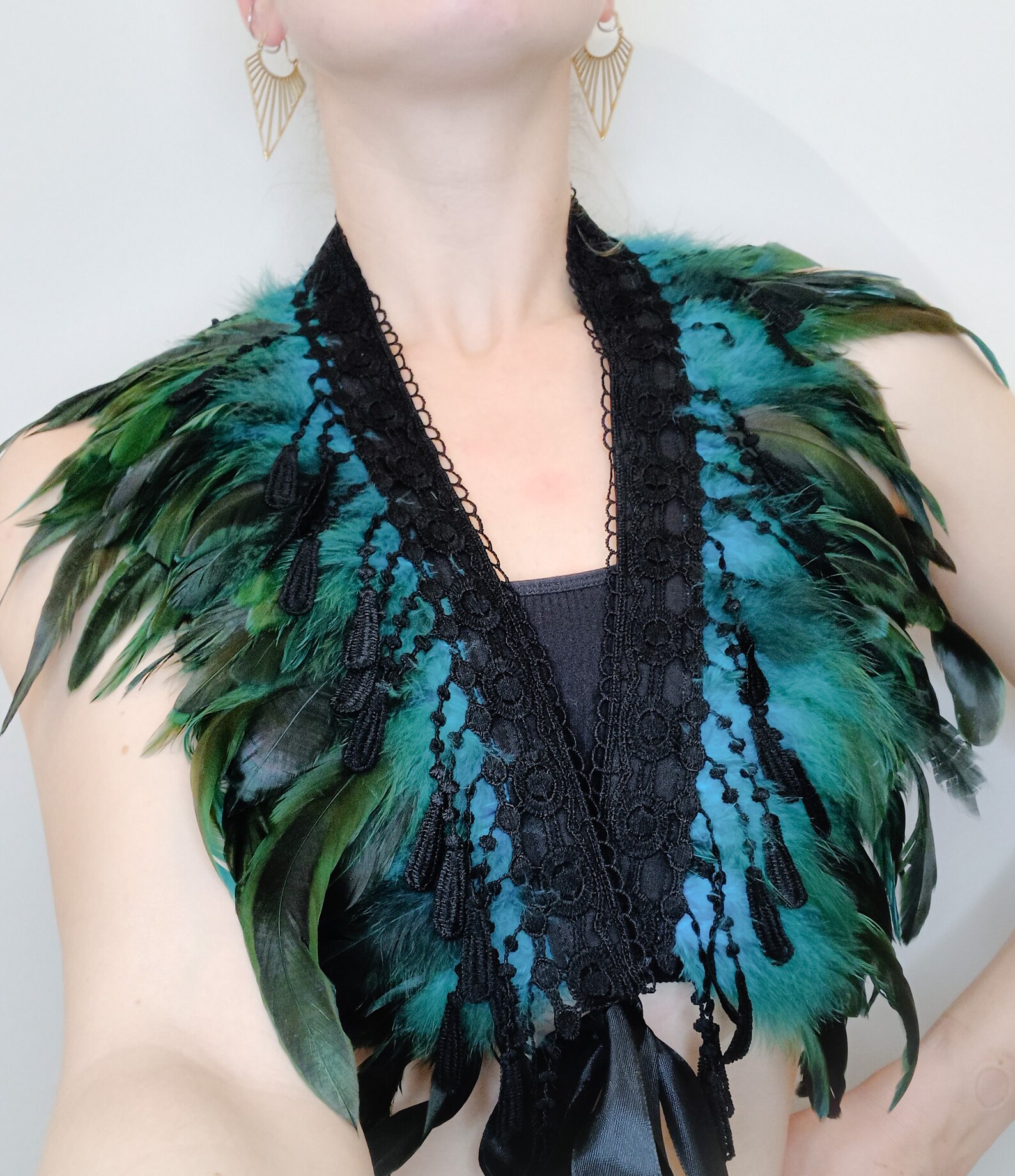 Blue Feather Shawl With Lace - Etsy