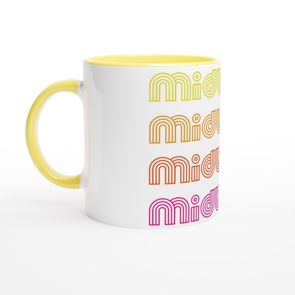 Midwest Retro Mug, White 11oz Ceramic Mug With Color Inside, 70s Retro ...