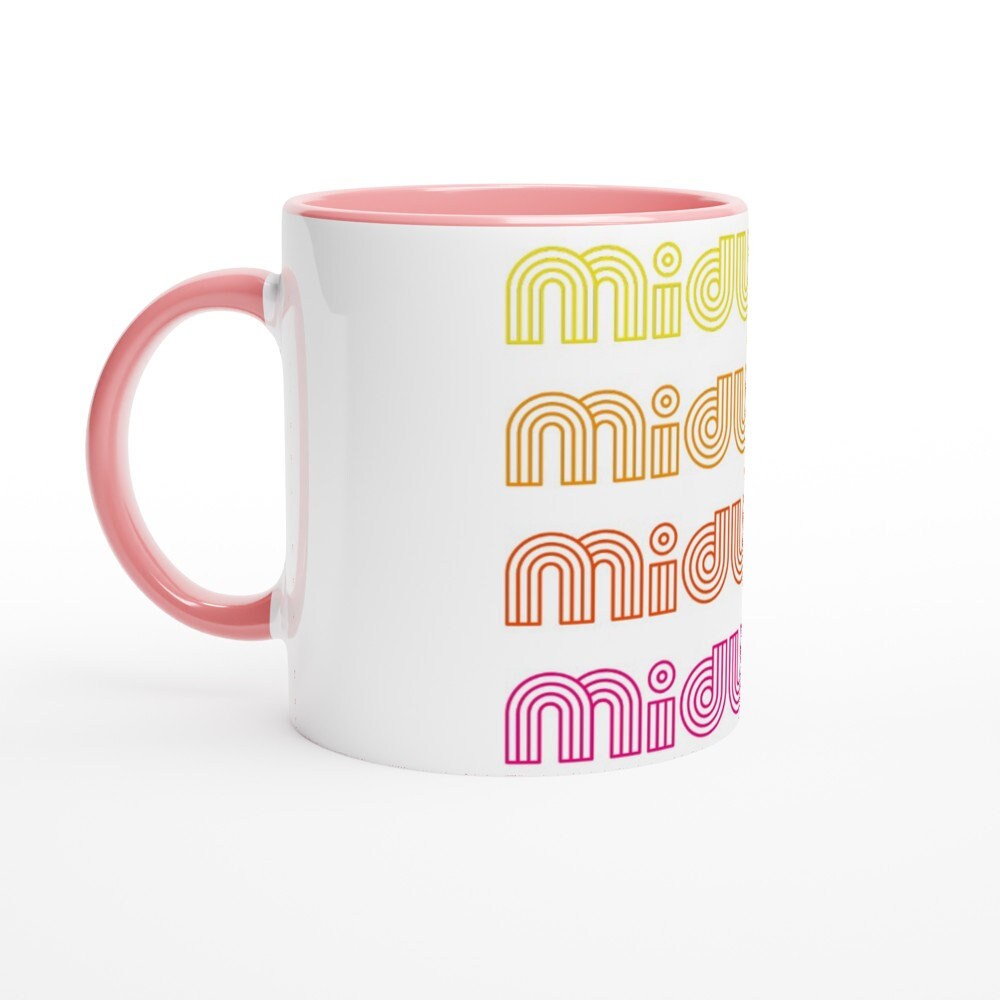 Midwest Retro Mug, White 11oz Ceramic Mug With Color Inside, 70s Retro ...