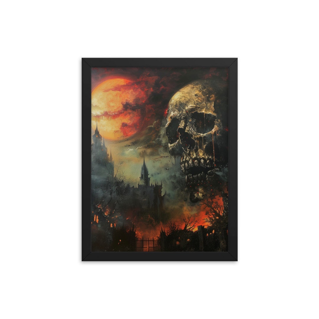 Gothic Horror Themed Skull Poster Art, AI Dark Framed Print - Etsy