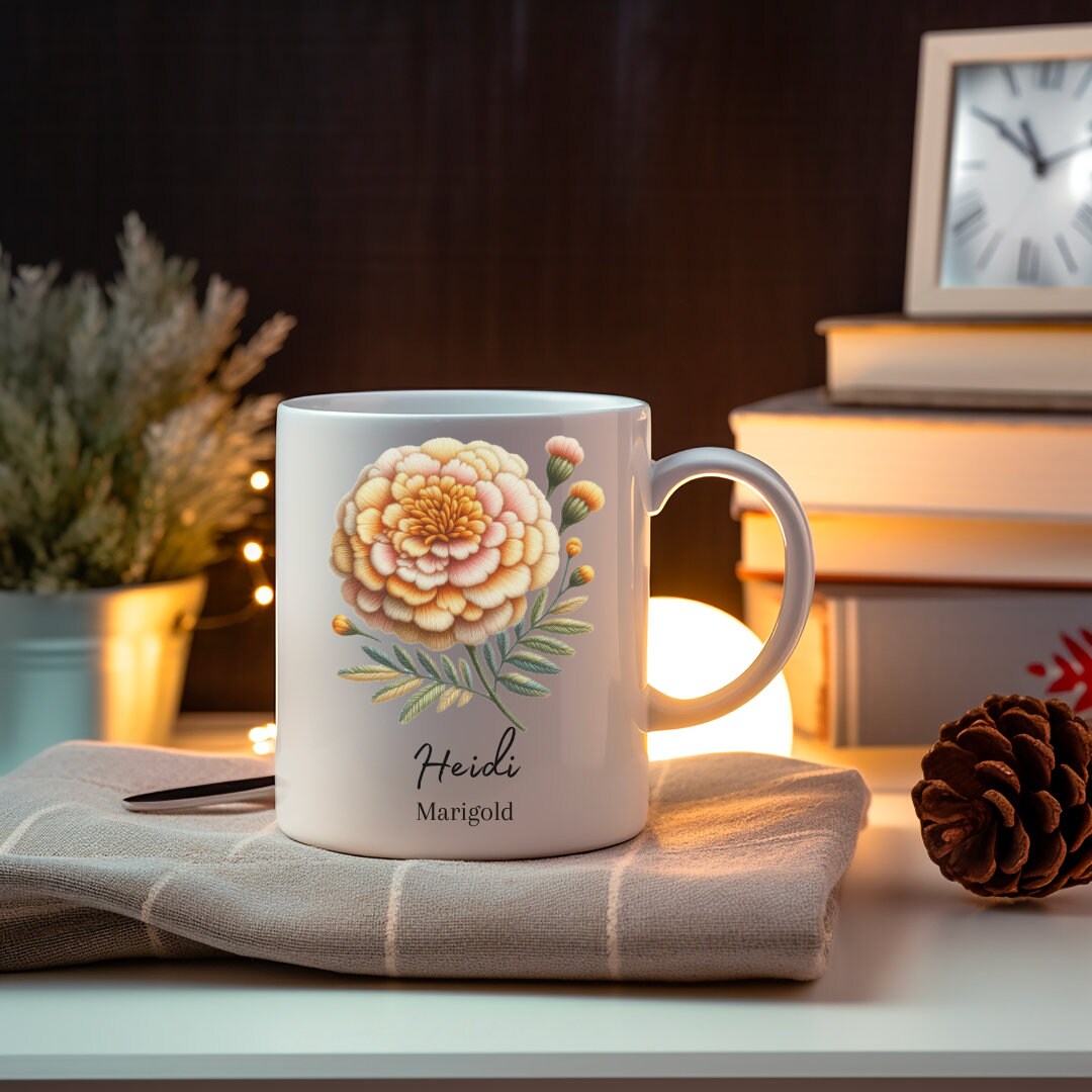 Personalized Birth Flower Mug December, Custom Birth Month Birth Flower ...