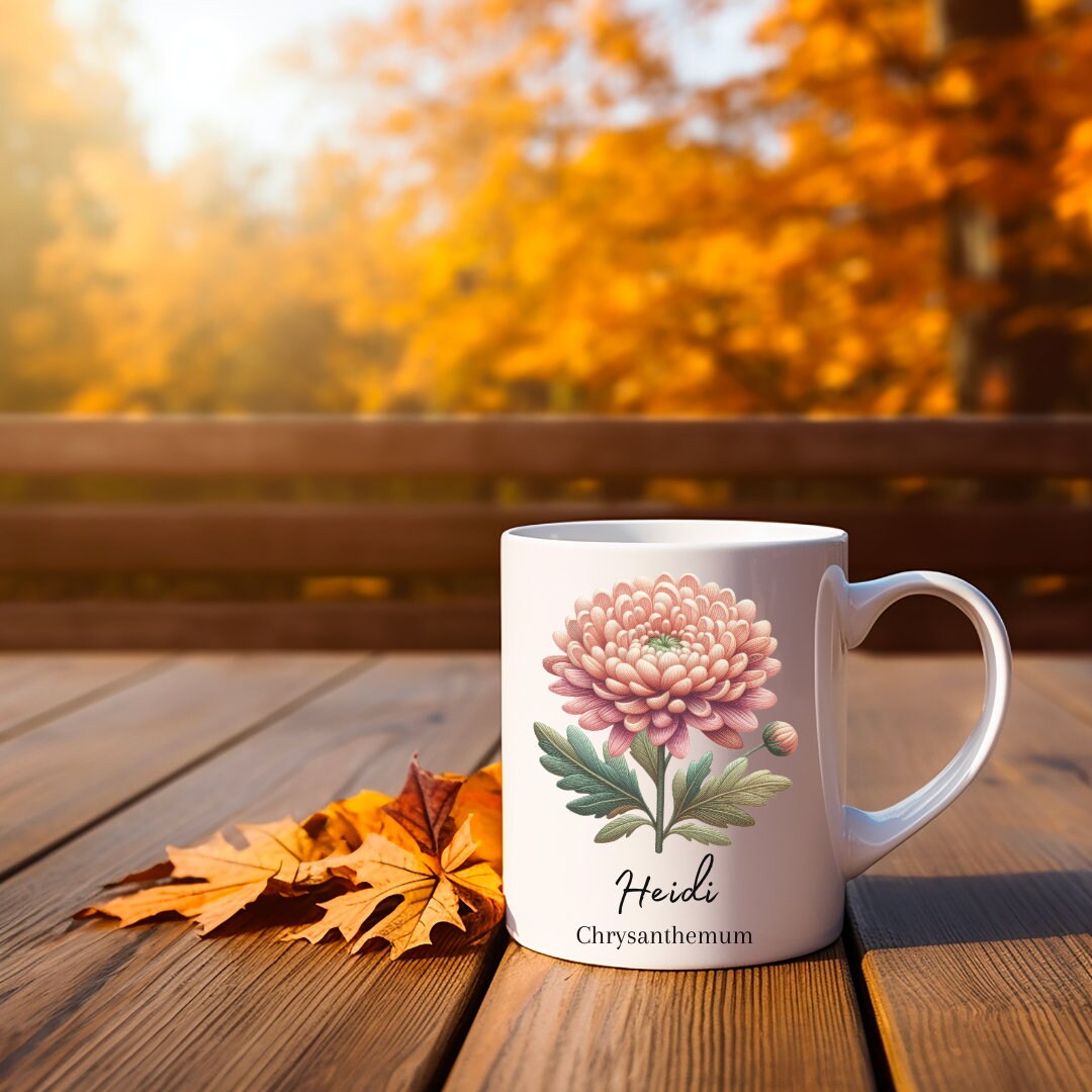 Personalized Birth Flower Mug November, Custom Birth Month Birth Flower ...